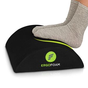 ergofoam ergonomic foot rest under desk – premium velvet soft foam footrest for desk – most comfortable desk foot rest in the world for lumbar, back, knee pain – foot stool rocker (black)