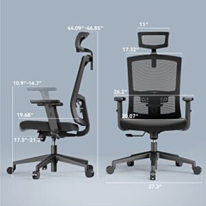 NOBLEWELL Office Chair Ergonomic Office Chair with Large Seat, Lumbar Support Computer Chair, Desk Chair with Adjustable Headrest, Armrest