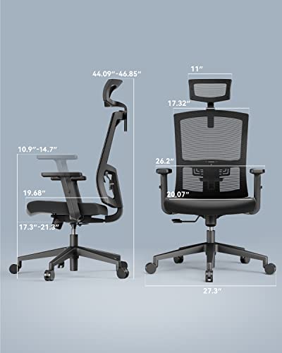 NOBLEWELL Office Chair Ergonomic Office Chair with Large Seat, Lumbar Support Computer Chair, Desk Chair with Adjustable Headrest, Armrest