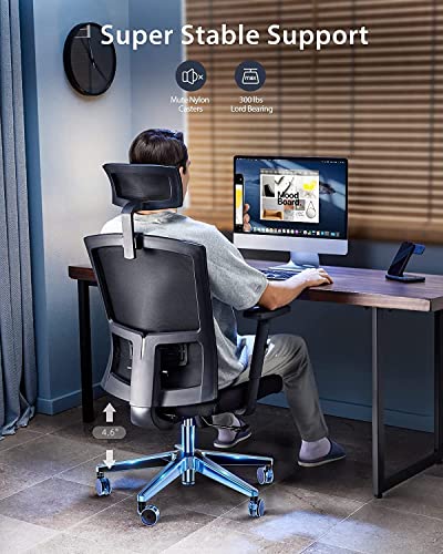 NOBLEWELL Office Chair Ergonomic Office Chair with Large Seat, Lumbar Support Computer Chair, Desk Chair with Adjustable Headrest, Armrest