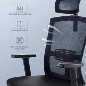 NOBLEWELL Office Chair Ergonomic Office Chair with Large Seat, Lumbar Support Computer Chair, Desk Chair with Adjustable Headrest, Armrest