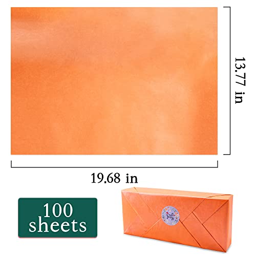 MR FIVE 100 Sheets Metallic Orange Tissue Paper Bulk,20" x 14",Metallic Orange Tissue Paper for Gift Bags,Orange Sparkle Gift Wrapping Tissue Paper for Halloween Autumn Thanksgiving Fall Harvest Party