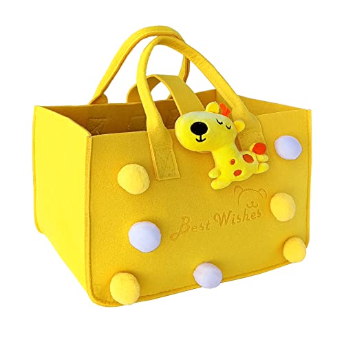 CXDBXD Gift Bags 11.8x7.8x7 Inch Reusable Lightweight Foldable Big Gift Bag Storage Creative Felt Gift bags for Kids Birthday Gift Woman Stylish Shopping Party Travel Bag (Yellow)