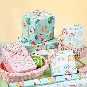 LeZakaa Mini Wrapping Paper Roll - Mini Roll - Cupcake/Rainbow/Colorful Stripe for Birthday - 17 x 120 inches - 3 Rolls (43.77 sq.ft.ttl.)