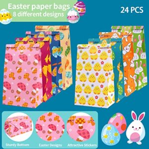 LOKIPA Easter Paper Candy Bags, 24PCS Easter Goody Paper Bags with 4PCS Stickers for Easter Party Favors