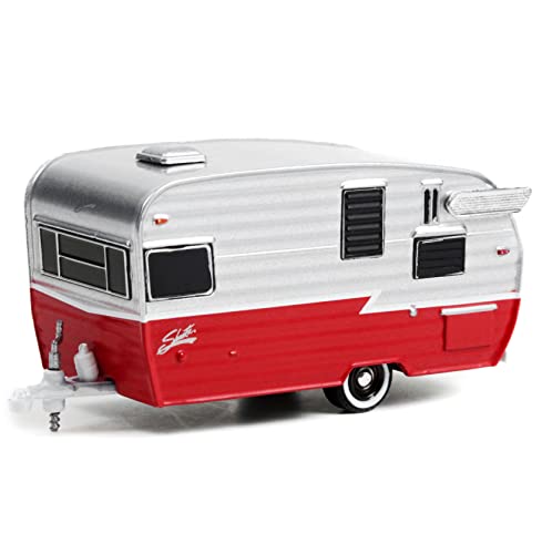 Toy Cars 1962 Shasta Airflyte Travel Trailer Polished Aluminum and Red with White Stripes Hitched Homes Series 12 1/64 Diecast Model by Greenlight 34120 F