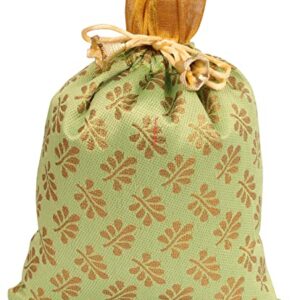 Touchstone Gorgeous Gift Wrapping bags reusable environment friendly Large Drawstring Mimosa Leaf Pattern Brocade for birthdays, wedding, return present packing set. pack of 9. 9x7 inches