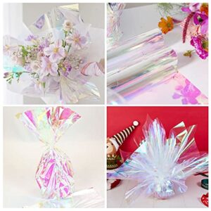 34 x 590 Inch Iridescent Cellophane Wrap Paper Roll, Food Grade Transparent Cellophane Roll Plastic Wrap for Flower, Gifts, Baskets, Arts & Crafts, Treats Wrapping