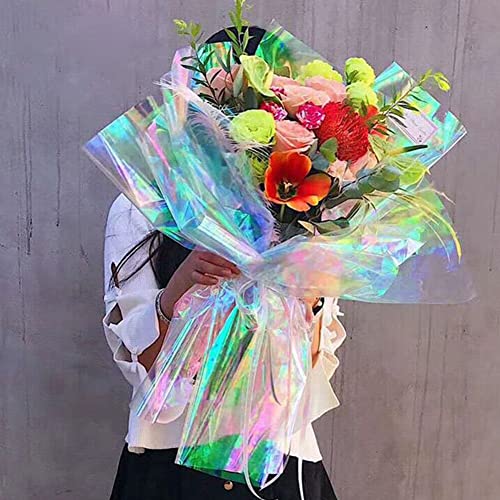 34 x 590 Inch Iridescent Cellophane Wrap Paper Roll, Food Grade Transparent Cellophane Roll Plastic Wrap for Flower, Gifts, Baskets, Arts & Crafts, Treats Wrapping