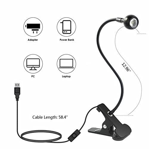 UV LED Light Fixtures with Gooseneck and Clamp Mini Desk Light Clamp Portable Gooseneck for Outdoor Stall Gel Nail Curing, 5V USB Input (Black,Round Head)