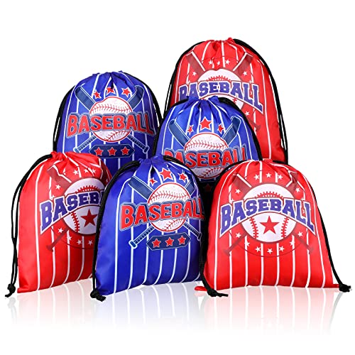 12 Packs Baseball Bag Baseball Drawstring Bag Baseball Party Favors Baseball Gift Bag Baseball Goodie Bags Gift Wrap Bags for Kids Sport Theme Birthday Decorations, 9.84 x 7.87 Inches, Blue and Red