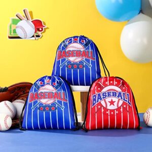 12 Packs Baseball Bag Baseball Drawstring Bag Baseball Party Favors Baseball Gift Bag Baseball Goodie Bags Gift Wrap Bags for Kids Sport Theme Birthday Decorations, 9.84 x 7.87 Inches, Blue and Red