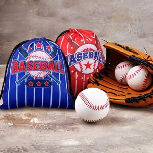 12 Packs Baseball Bag Baseball Drawstring Bag Baseball Party Favors Baseball Gift Bag Baseball Goodie Bags Gift Wrap Bags for Kids Sport Theme Birthday Decorations, 9.84 x 7.87 Inches, Blue and Red