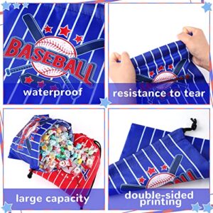 12 Packs Baseball Bag Baseball Drawstring Bag Baseball Party Favors Baseball Gift Bag Baseball Goodie Bags Gift Wrap Bags for Kids Sport Theme Birthday Decorations, 9.84 x 7.87 Inches, Blue and Red