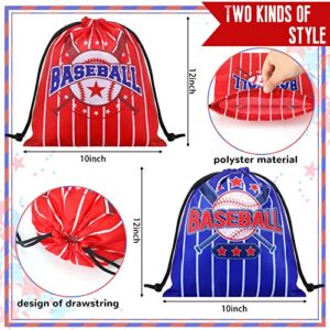 12 Packs Baseball Bag Baseball Drawstring Bag Baseball Party Favors Baseball Gift Bag Baseball Goodie Bags Gift Wrap Bags for Kids Sport Theme Birthday Decorations, 9.84 x 7.87 Inches, Blue and Red