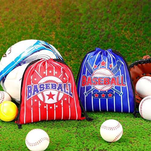 12 Packs Baseball Bag Baseball Drawstring Bag Baseball Party Favors Baseball Gift Bag Baseball Goodie Bags Gift Wrap Bags for Kids Sport Theme Birthday Decorations, 9.84 x 7.87 Inches, Blue and Red