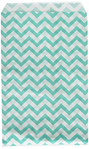 200 pcs Turquoise Chevron Paper Gift Bags Shopping Sales Tote Bags 6" x 9" Zig Zag Design-Caddy Bay Collection