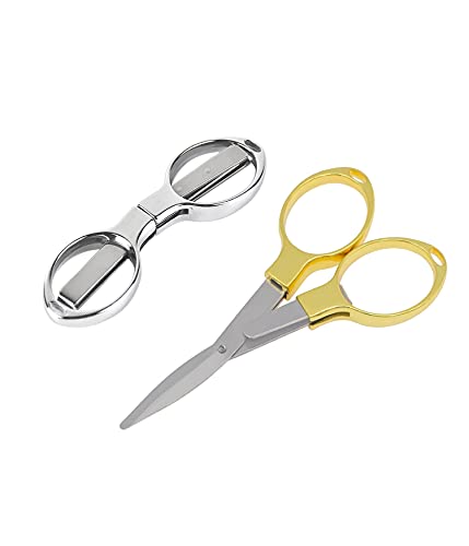 XINYIDAO 2 Pcs Small folding scissors small portable travel sewing scissors stainless steel telescopic scissors Fish line scissors Alloy scissors