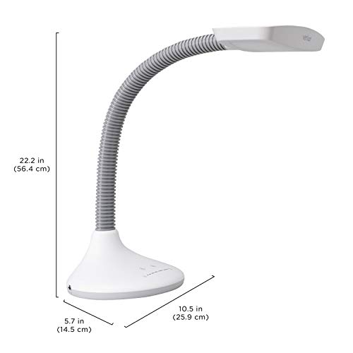 Verilux® SmartLight Full Spectrum LED Desk Lamp with Adjustable Brightness, Flexible Gooseneck and Integrated USB Charging Port - Reduces Eye Strain and Fatigue - Ideal for Readers, Artists, Crafters