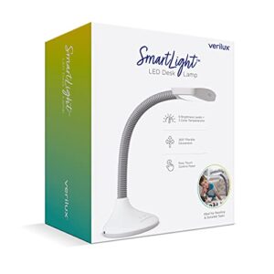 Verilux® SmartLight Full Spectrum LED Desk Lamp with Adjustable Brightness, Flexible Gooseneck and Integrated USB Charging Port - Reduces Eye Strain and Fatigue - Ideal for Readers, Artists, Crafters