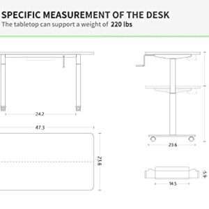 FAMISKY Crank Adjustable Height Standing Desk, 48 x 24 Inches Manual Stand up Desk, Sit Stand Workstation for Home Office with Handle and Splice Board, Black Frame/Walnut Top