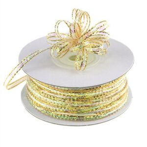 ben collection 1/8″ x 50 yards iridescent pull string bows ribbon (iridescent gold)