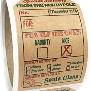 Natural Kraft from Santa Claus Stickers, 2” x 3” Inch Christmas Gift Tags 100 Total Labels