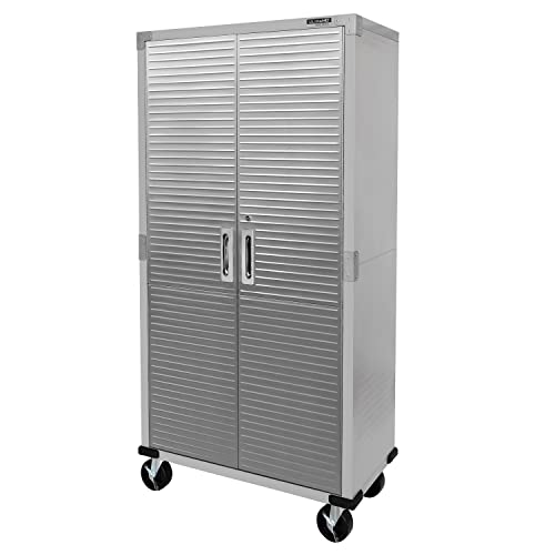 Seville Classics UltraHD Solid Steel Rolling Lockable Metal Storage Cabinet Locker Organizer w/Adjustable Shelves for Garage, Warehouse, Office, Classroom, 36" W x 18" D x 72" H, Granite Gray