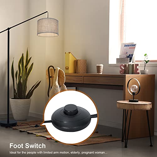 SURAIELEC Arc Floor Lamp, Overhang Cantilever Standing Floor Lamp for Couch, Sofa, Reading, Living Room, Bedroom, Adjustable Balance Arm, Natural Linen Drum Shade, Matt Black Metal Pole, Foot Switch