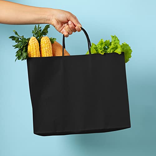 100PCS Black Kraft Paper Bags with Handle, Assorted 4 Size, Shopping Bags, Retail Bags, Party Favor Bags with Handles，25 Bags Per Size, 5.5”x3.75”x8” & 8”x4.75”x10” & 10”x5”x13” & 16”x6”x12”