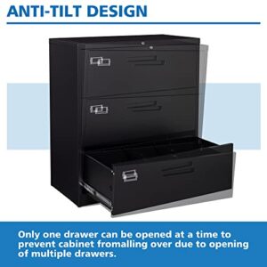 BYNSOE Lateral File Cabinet with Lock,Metal Storage File Cabinet 3 Drawer,Steel Lateral File Cabinet for Legal/Letter A4 Size,Wide File Cabinet for Office Home,Assembly Required