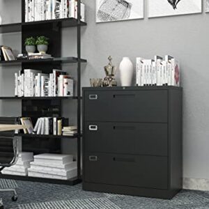 BYNSOE Lateral File Cabinet with Lock,Metal Storage File Cabinet 3 Drawer,Steel Lateral File Cabinet for Legal/Letter A4 Size,Wide File Cabinet for Office Home,Assembly Required