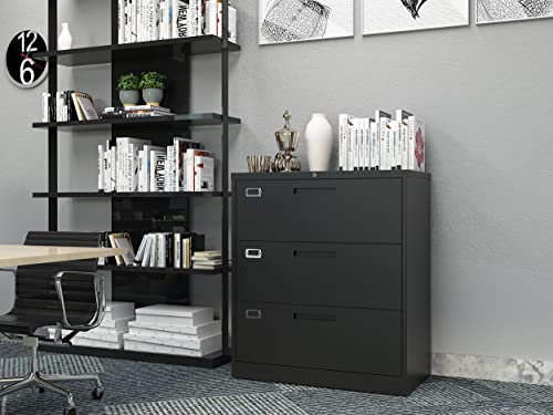 BYNSOE Lateral File Cabinet with Lock,Metal Storage File Cabinet 3 Drawer,Steel Lateral File Cabinet for Legal/Letter A4 Size,Wide File Cabinet for Office Home,Assembly Required