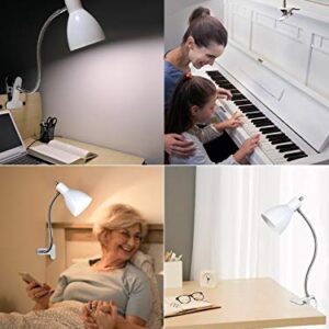 Desk lamp Eye-Caring Table Lamps, 360°Rotation Gooseneck Clip on Lamp, Clip On Reading Light, Portable Reading Book Light, Clamp Light, Study Desk Lamps for Bedroom and Office Home Lighting (White)