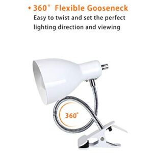 Desk lamp Eye-Caring Table Lamps, 360°Rotation Gooseneck Clip on Lamp, Clip On Reading Light, Portable Reading Book Light, Clamp Light, Study Desk Lamps for Bedroom and Office Home Lighting (White)