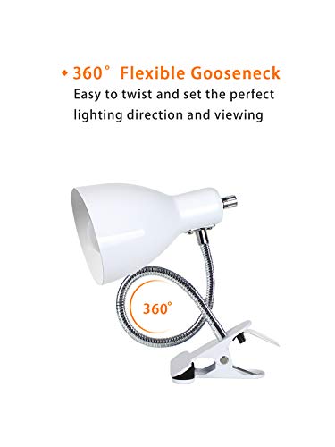 Desk lamp Eye-Caring Table Lamps, 360°Rotation Gooseneck Clip on Lamp, Clip On Reading Light, Portable Reading Book Light, Clamp Light, Study Desk Lamps for Bedroom and Office Home Lighting (White)