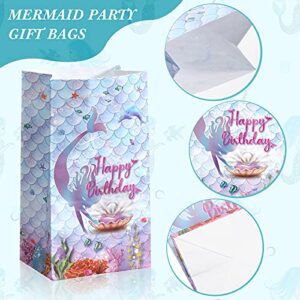 Chrisfall 28 Pieces Mermaid Gift Paper Bags with Stickers, Mermaid Party Candy Treat Bags Under the Sea Gift Bags for Mermaid Theme Birthday Baby Shower Party Favor