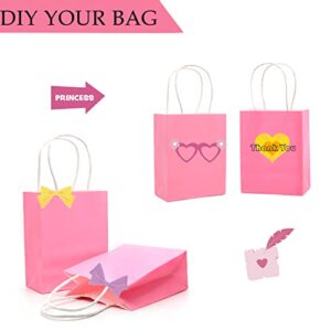 Oletx Mini 24-Pack Pink Valentines' Day Gift Bag with Handles, 6'' Party Favor Bag Small Kraft Paper Bag Goodie Bags for Birthday Baby Shower Gender Reveal wedding