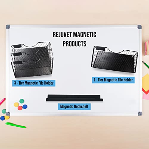 Rejuvet Super Strong 3-Tier Magnetic file holder for file cabinets-13.9inch(35.5cm) black magnetic paper holder that holds up to 14.3Lbs (6.5kgs). A magnetic mail holder and a magnetic file holder for refrigerator