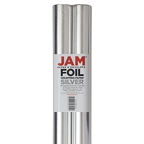 JAM PAPER Gift Wrap - Metallic Wrapping Paper - 50 Sq Ft - Silver Foil - 2 Rolls/Pack