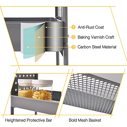 TOOLF 3-Tier Storage Cart, Utility Rolling Cart with DIY Dual Pegboards, Art Craft Trolley with Removable Baskets Hooks, Organizer Serving Cart Easy Assemble for Office, Home, Kitchen, Hospital,Grey