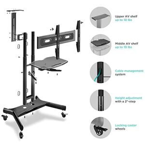 ONKRON Mobile TV Stand with Wheels Rolling TV Stand for 40-70 Inch LED LCD Flat or Curved Screen TVs up to 100 lbs - Height Adjustable TV Cart with Shelves - Portable TV Stand (TS1551) Black