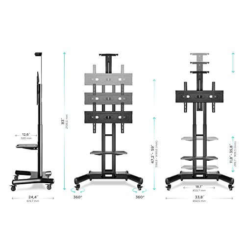 ONKRON Mobile TV Stand with Wheels Rolling TV Stand for 40-70 Inch LED LCD Flat or Curved Screen TVs up to 100 lbs - Height Adjustable TV Cart with Shelves - Portable TV Stand (TS1551) Black