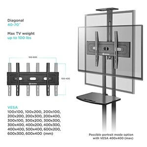 ONKRON Mobile TV Stand with Wheels Rolling TV Stand for 40-70 Inch LED LCD Flat or Curved Screen TVs up to 100 lbs - Height Adjustable TV Cart with Shelves - Portable TV Stand (TS1551) Black