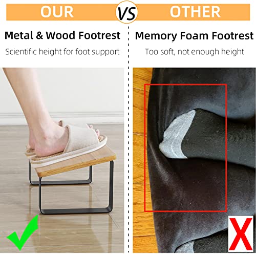 Foot Rest for Under Desk at Work, New Upgrade Wooden with Metal Ergonomic Foot Rest Under Desk, Office Foot Rest Under Desk Pressure Relief for Back and Body Comfort, Matte Black Footrest