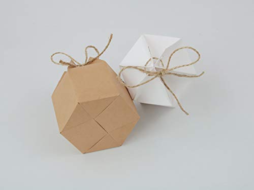 50Pack Paper Gift Boxes Lantern Hexagon Kraft Paper Package Box with Twine Candy Chocolate Gift Packing Wrap for Wedding Party Christmas White