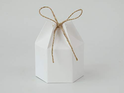 50Pack Paper Gift Boxes Lantern Hexagon Kraft Paper Package Box with Twine Candy Chocolate Gift Packing Wrap for Wedding Party Christmas White