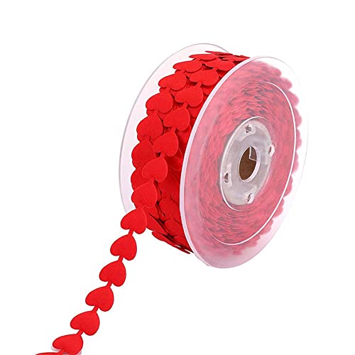 MRSRIBBON 5/8” Love Heart Ribbon for Crafts - 20meters/roll Red/White Embossing Ribbon with Hearts for Valentine’s Day Gift Wrapping, Home Decor Red