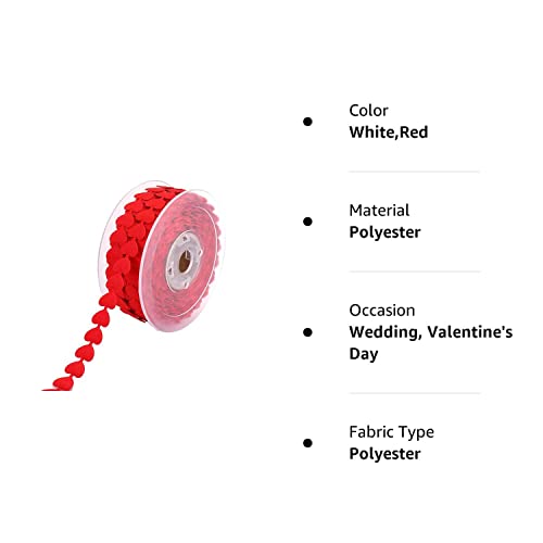 MRSRIBBON 5/8” Love Heart Ribbon for Crafts - 20meters/roll Red/White Embossing Ribbon with Hearts for Valentine’s Day Gift Wrapping, Home Decor Red