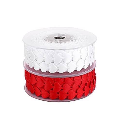 MRSRIBBON 5/8” Love Heart Ribbon for Crafts - 20meters/roll Red/White Embossing Ribbon with Hearts for Valentine’s Day Gift Wrapping, Home Decor Red